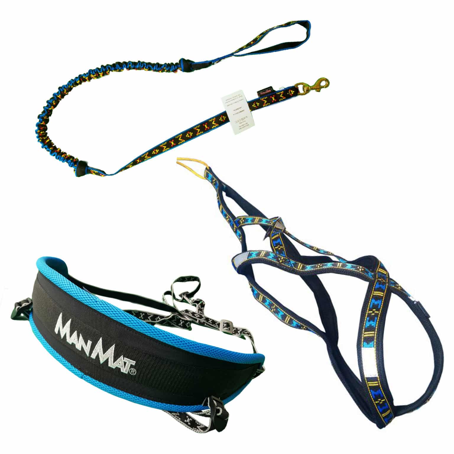 KIT CANICROSS BLEU, équipement canicross: baudrier, ligne de trait et ...